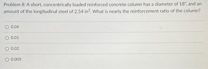 Solved Problem 8: A short, concentrically loaded reinforced | Chegg.com