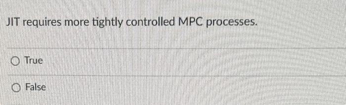Solved JIT requires more tightly controlled MPC processes. | Chegg.com