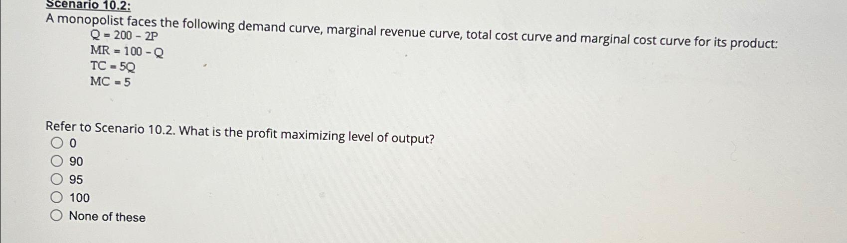 Solved Scenario 10.2:A monopolist faces the following demand | Chegg.com
