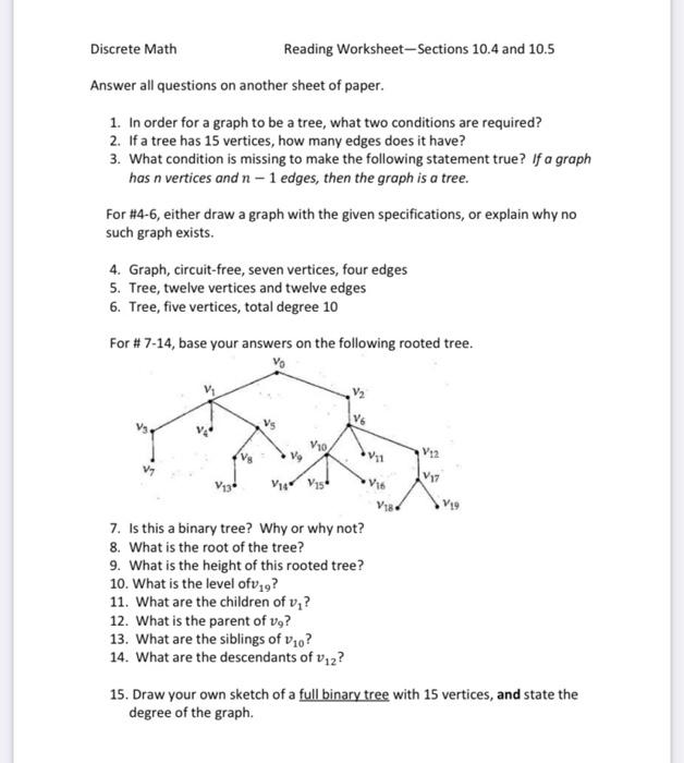 Solved Discrete Math Reading Worksheet-Sections 10.4 and | Chegg.com