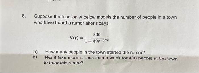 Solved Suppose the function N below models the number of | Chegg.com