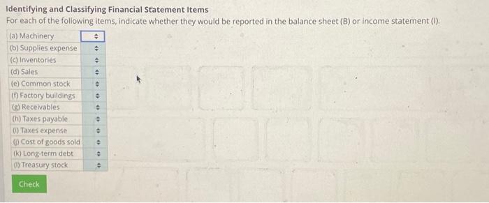 Solved Identifying and Classifying Financial Statement Items | Chegg.com