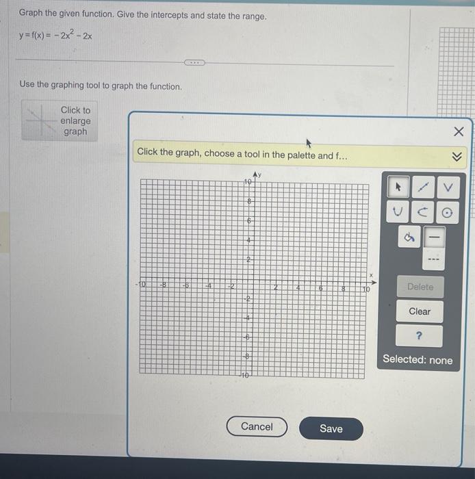 Solved Graph the given function. Give the intercepts and | Chegg.com