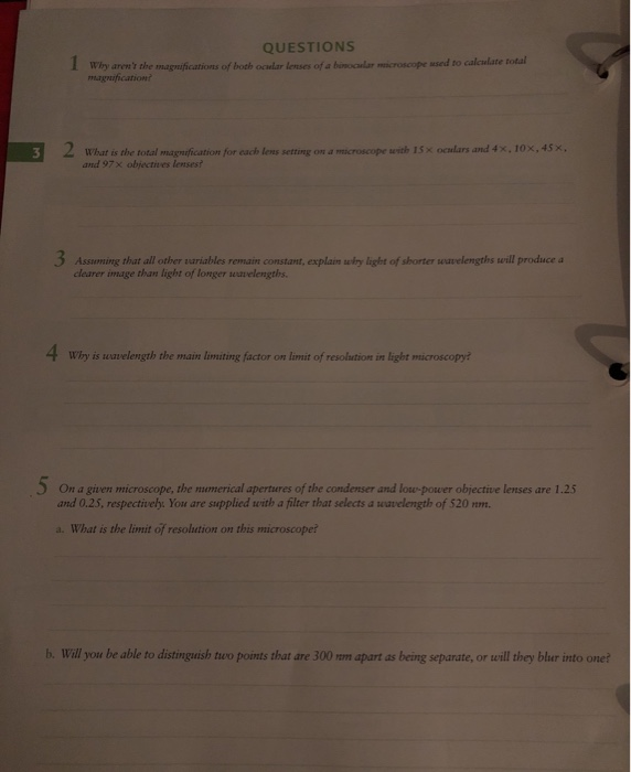 Solved 3-1 Introduction to the Light Microscope DATA AND | Chegg.com