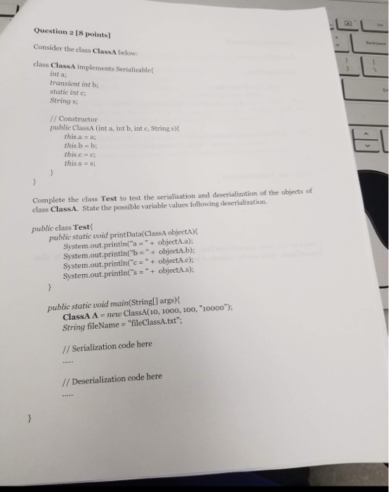 Solved Question 2 [8 points) Consider the class Class A | Chegg.com Solved Question 2 [8 points) Consider the class Class A | Chegg.com