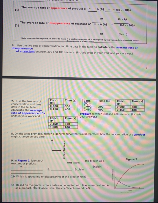 The average rate of appearance of product B (1) + | Chegg.com
