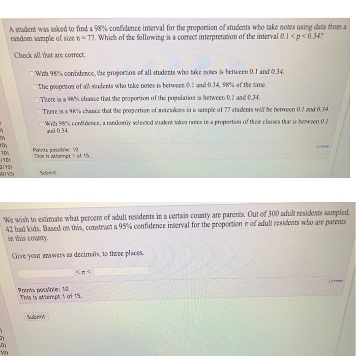 Solved A student was asked to find a 98% confidence interval | Chegg.com