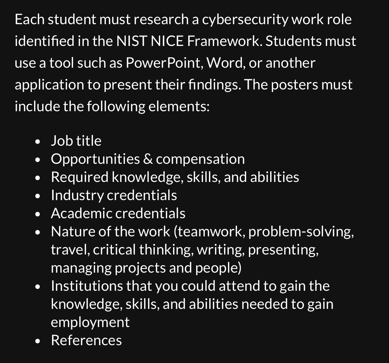 Solved Each student must research a cybersecurity work role | Chegg.com