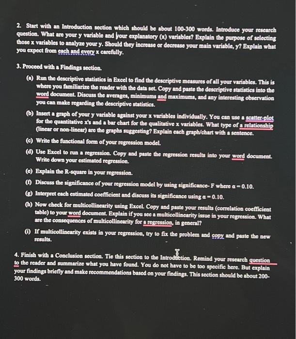 The Excel file contains the following variables: | Chegg.com