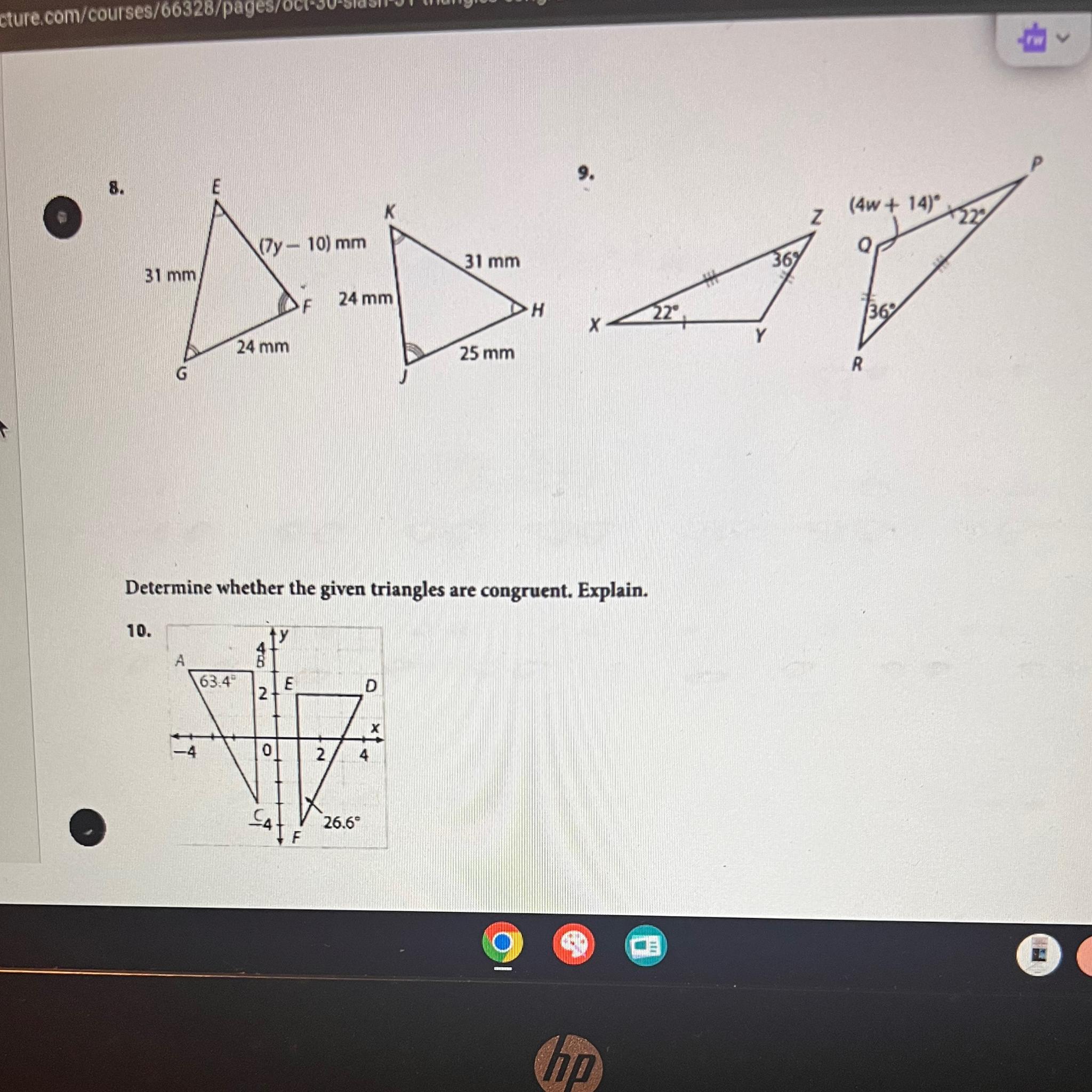 Solved a8.(8)Determine whether the given triangles are | Chegg.com