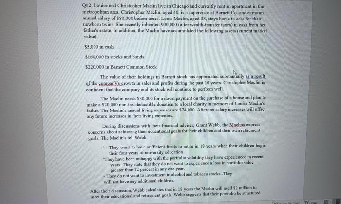 Q#2. Louise und Christopher Maclin live in Chicago | Chegg.com