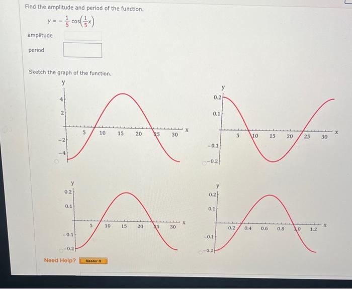 Solved Find the amplitude and period of the function. | Chegg.com
