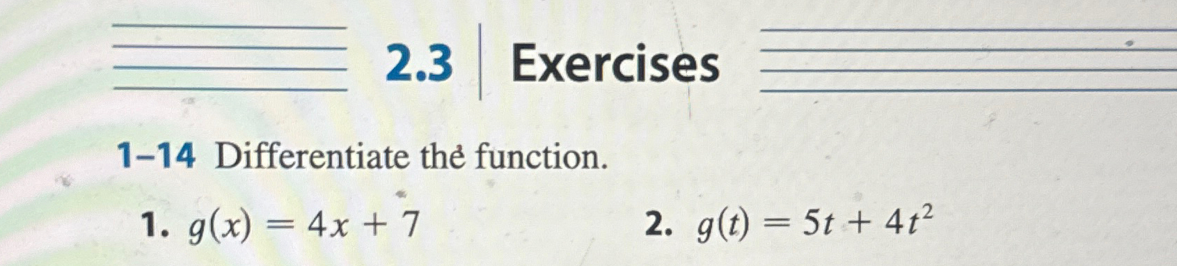 Solved 2.3 ﻿Exercises1-14 ﻿Differentiate the | Chegg.com