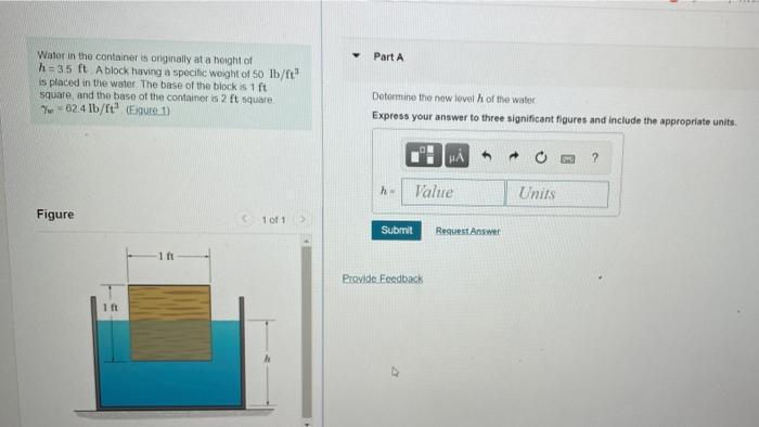 Solved Part A Water in the container is originally at a | Chegg.com