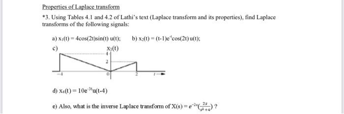 Solved *3. Using Tables 4.1 and 4.2 of Lathi's text (Laplace | Chegg.com