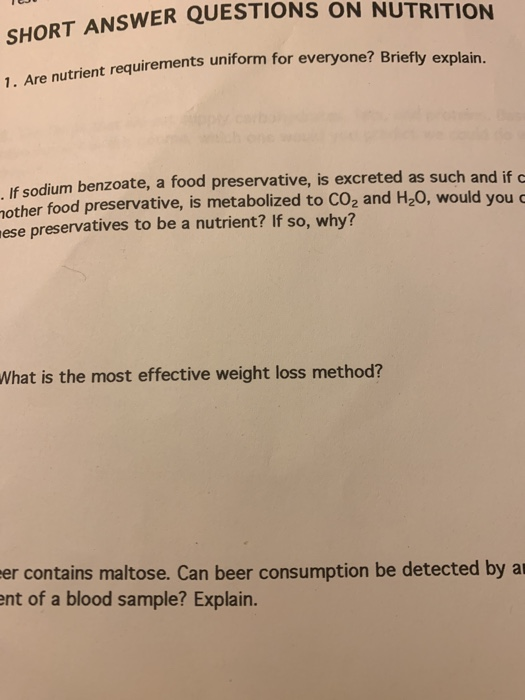 Solved VER QUESTIONS ON NUTRITION SHORT ANSWER QUESTION | Chegg.com