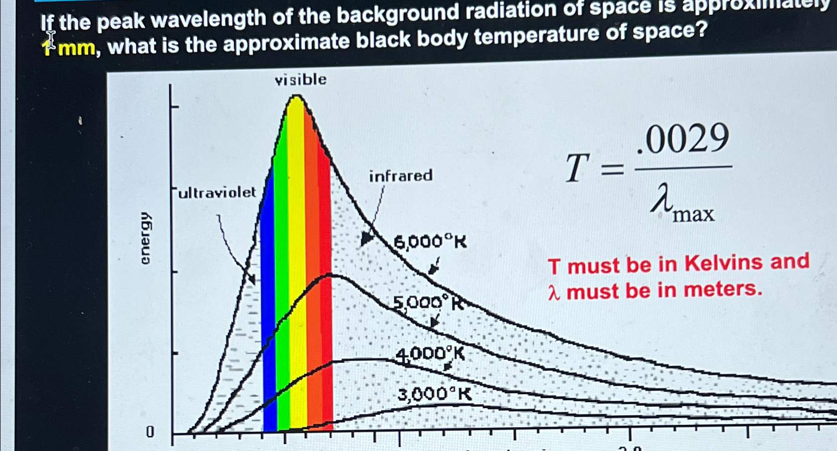Solved If the peak wavelength of the background radiation of | Chegg.com