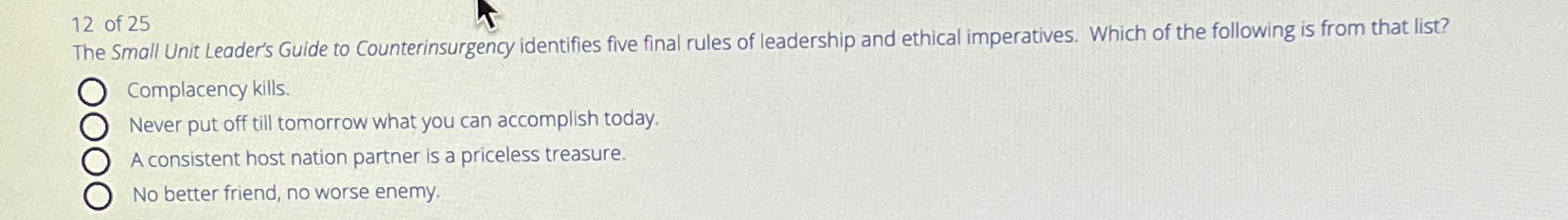 Solved 12 ﻿of 25The Small Unit Leader's Guide to | Chegg.com