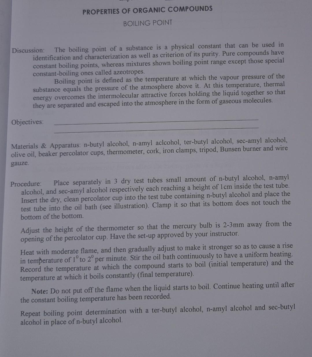Solved PROPERTIES OF ORGANIC COMPOUNDS BOILING POINT | Chegg.com