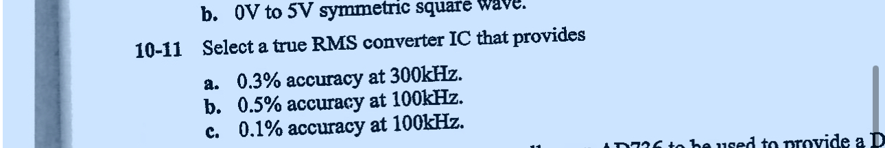 Solved 10-11 ﻿Select a true RMS converter IC that | Chegg.com