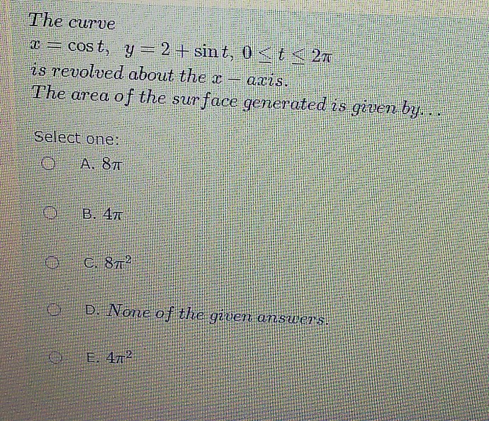Solved The curve x = cost, y = 2 + sint, O