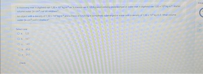 Solved 'n Voorwerp met 'n digtheid van 1,50 x 103 kg m en 'n | Chegg.com