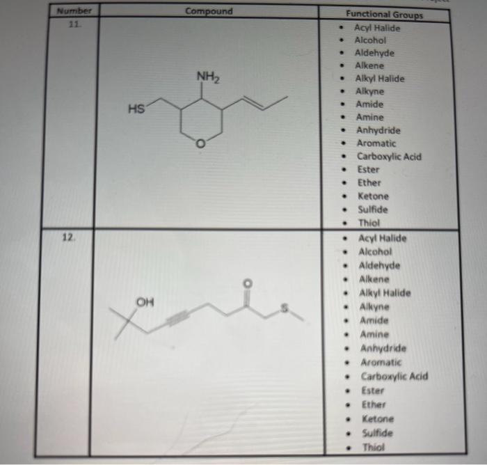 Solved Compound Number 11 . NH HS . . Functional Groups • | Chegg.com