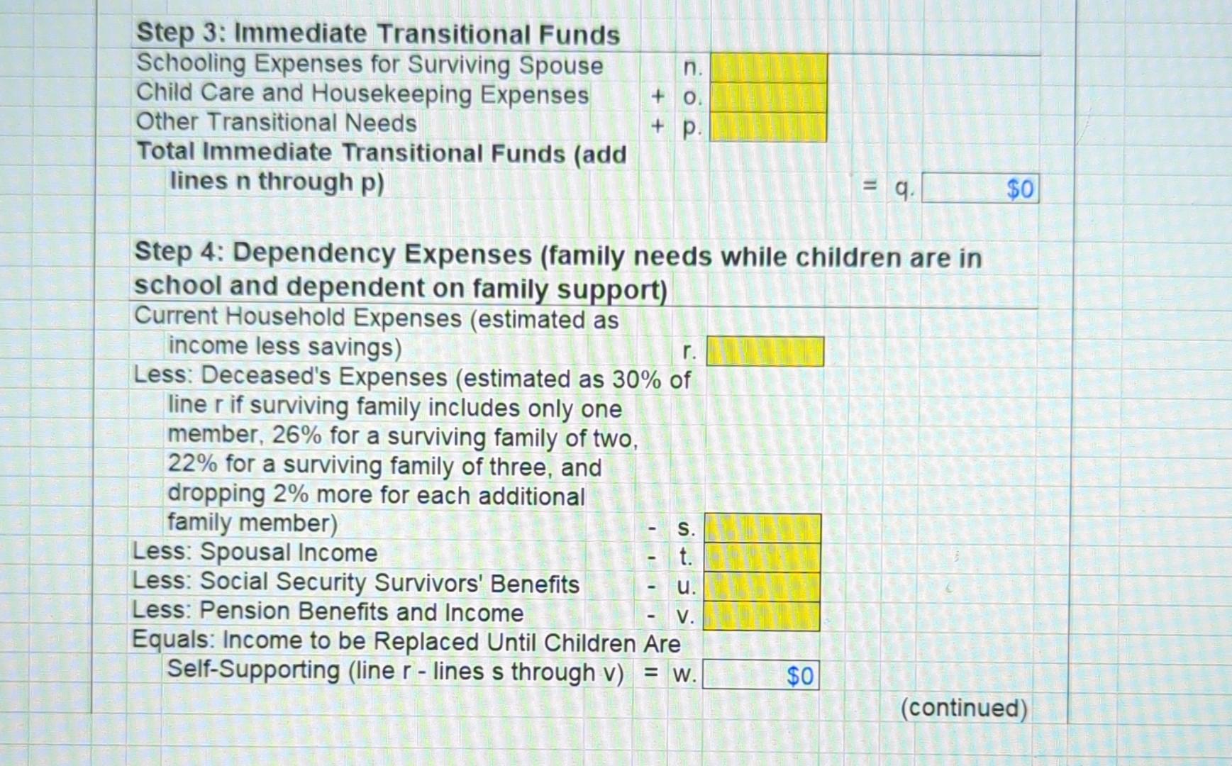 KSHEET Worksheet for Estimating Life Insurance | Chegg.com