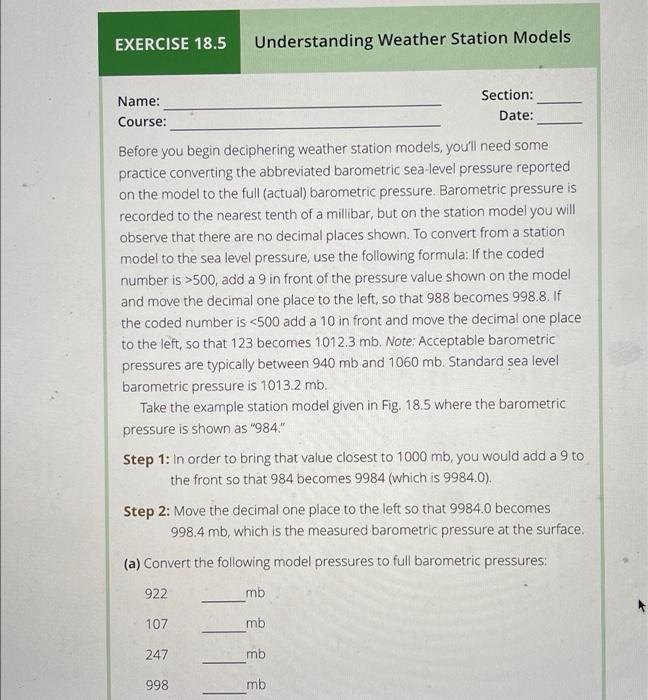 Solved EXERCISE 18.5 Understanding Weather Station Models | Chegg.com