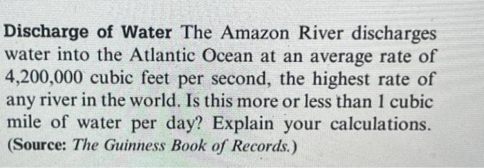 Solved Discharge of Water The Amazon River discharges water | Chegg.com