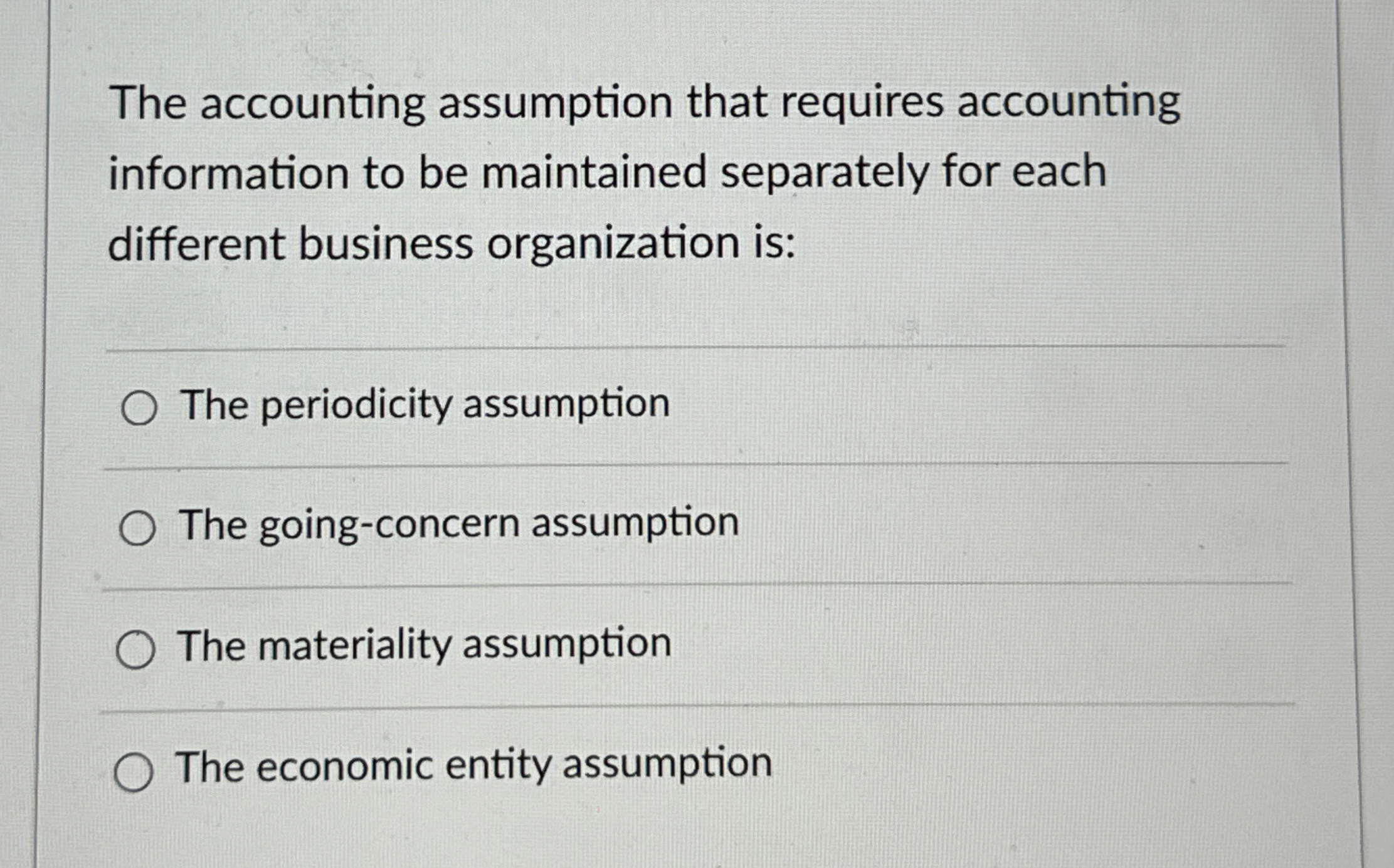 Solved The accounting assumption that requires accounting | Chegg.com