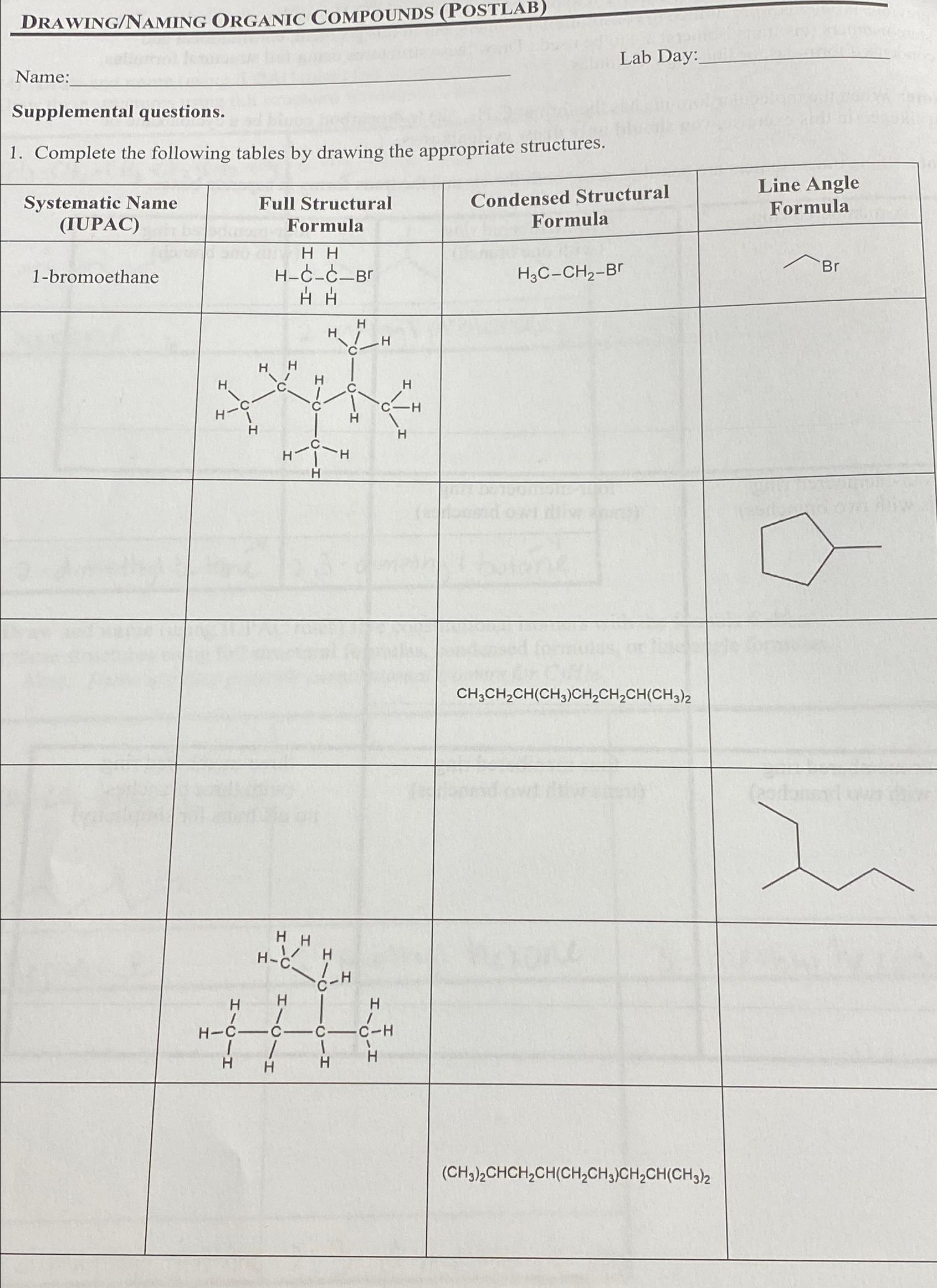 Solved DRAWING/NAMING ORGANIC COMPOUNDS (POSTLAB)Lab | Chegg.com