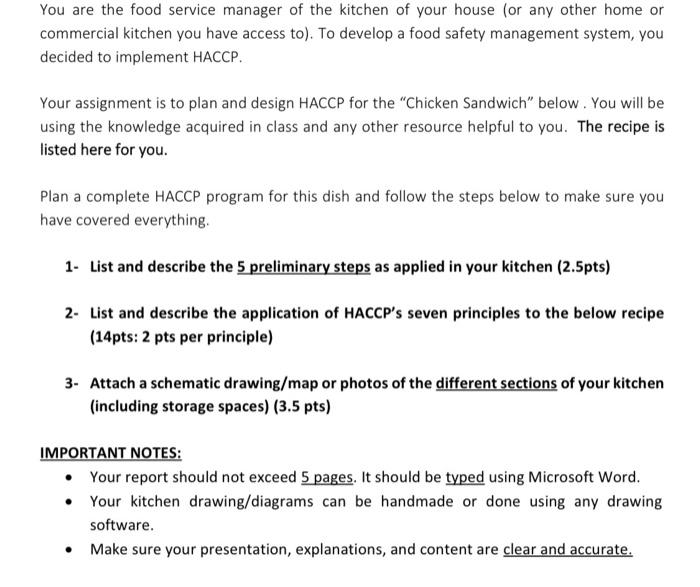 You are the food service manager of the kitchen of | Chegg.com
