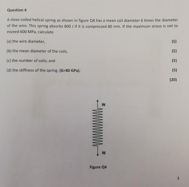 Solved Question 4 (5) A close-coiled helical spring as shown | Chegg.com