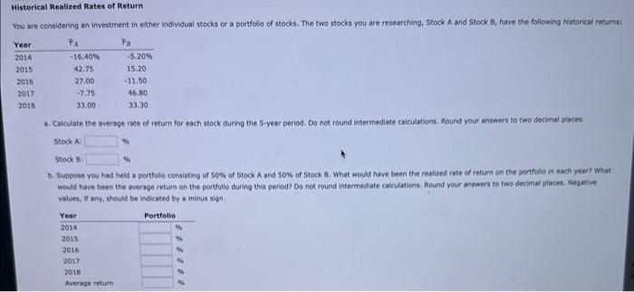 Solved Historical Realized Rates of Return You are | Chegg.com