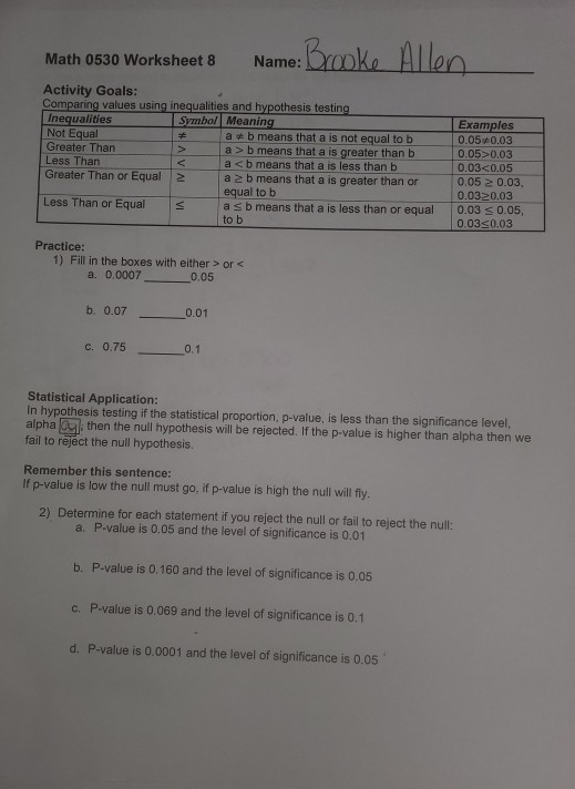 Solved Math 0530 Worksheet 8 Name: Brooke Allen Activity | Chegg.com