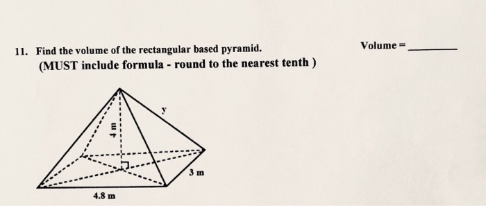 Solved Volume = 11. Find the volume of the rectangular based | Chegg.com