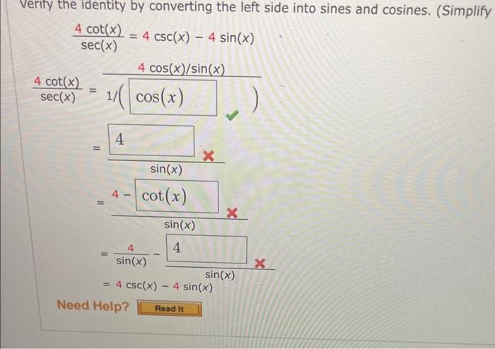 Solved Verity the identity by converting the left side into | Chegg.com
