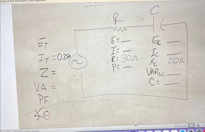 Solved find missing values in the circut above 60 hz is the | Chegg.com