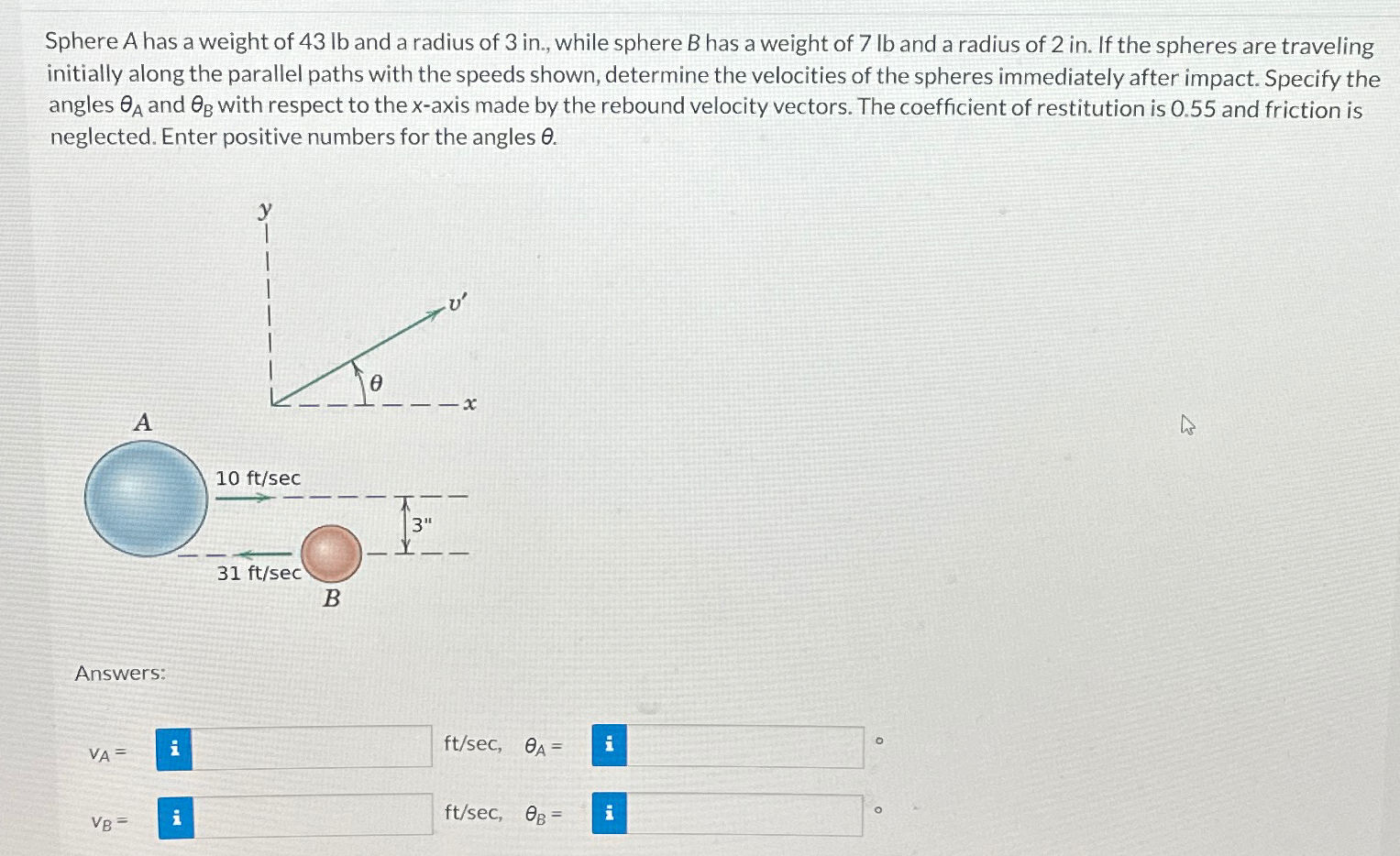 Solved Sphere A has a weight of 43lb ﻿and a radius of 3in., | Chegg.com