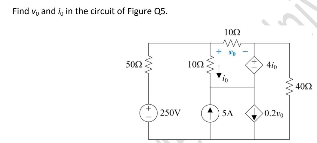 Solved Find v0 and i0 in the circuit of Figure Q5. | Chegg.com