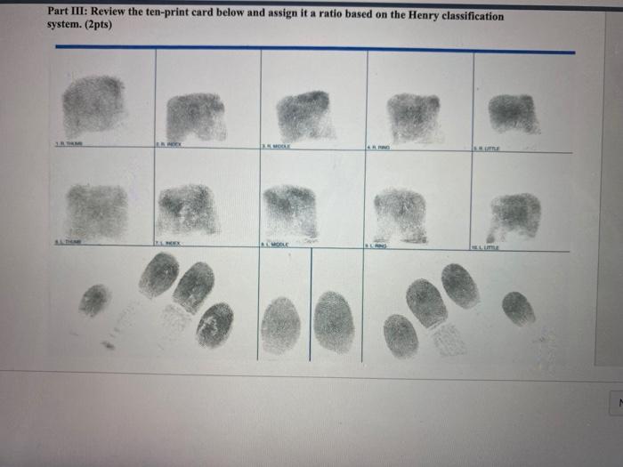 Part III: Review the ten-print card below and assign | Chegg.com