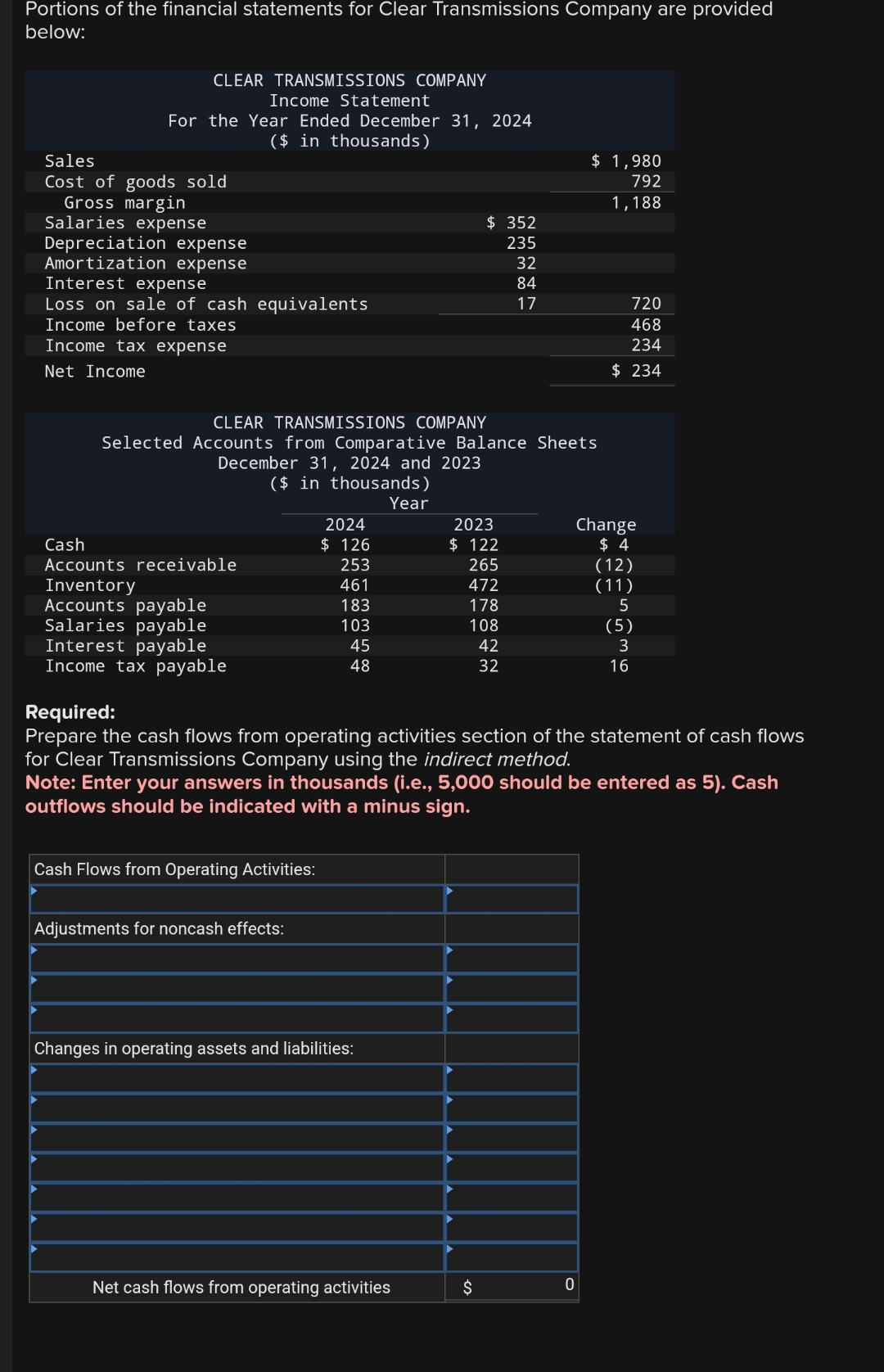 Solved Portions of the financial statements for Clear | Chegg.com