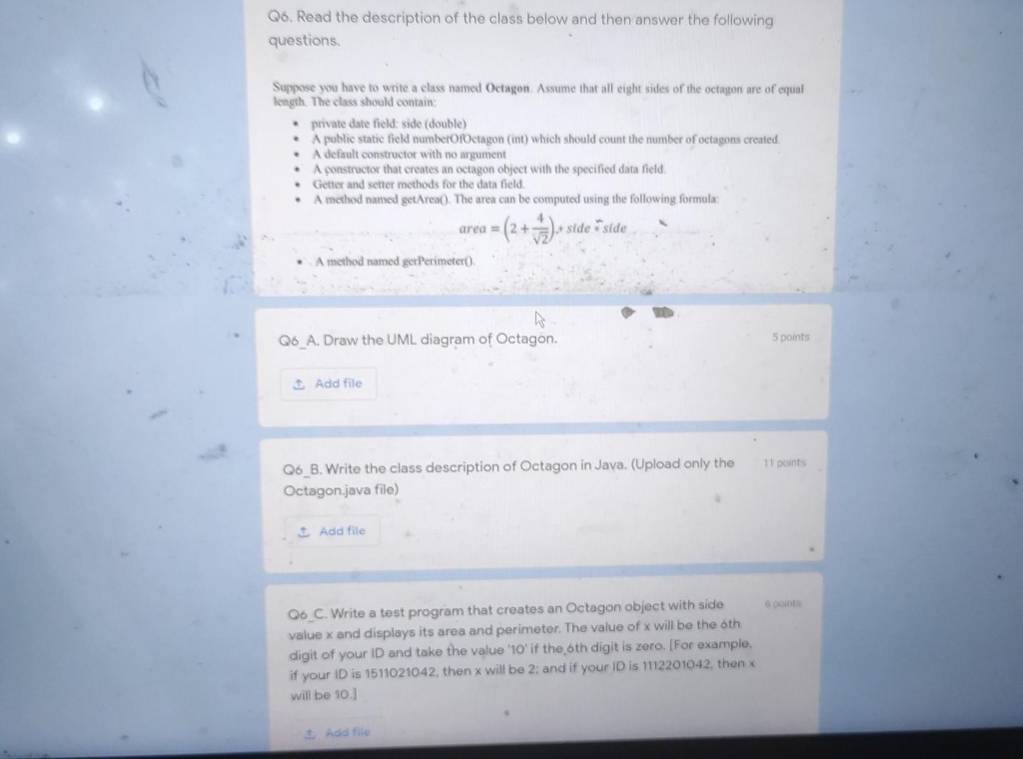 Solved Q6. Read the description of the class below and then | Chegg.com