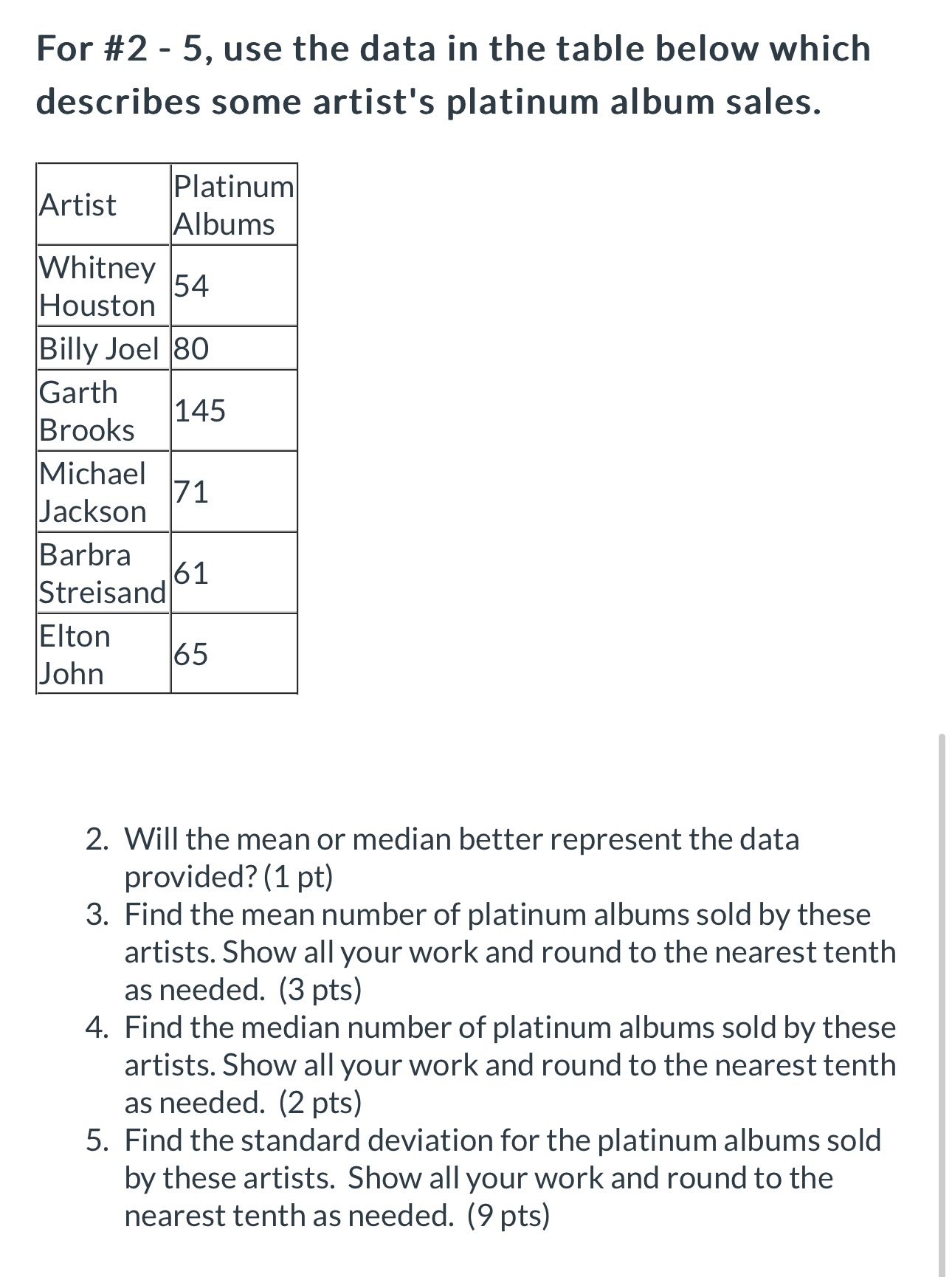 Solved For #2 - 5, ﻿use the data in the table below | Chegg.com