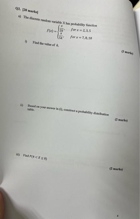 Solved a) The discrete random variable X has probability | Chegg.com