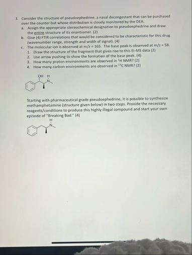 Solved Consider the structure of pseudoephedrine, a nasal | Chegg.com