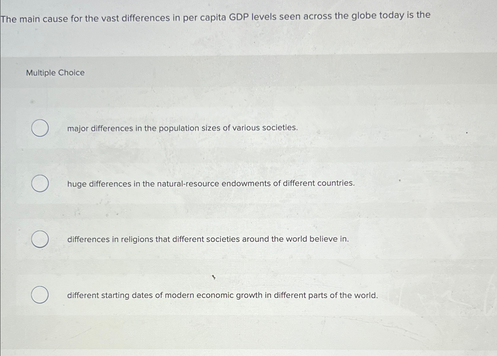 The main cause for the vast differences in per capita | Chegg.com