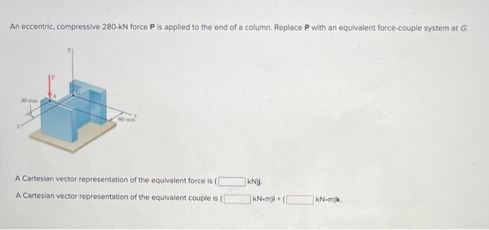 Solved An Eccentric Compressive 280 Kn Force P Is Applied