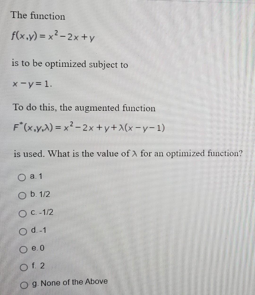 Solved The function f(x,y)=x2-2x+y is to be optimized | Chegg.com